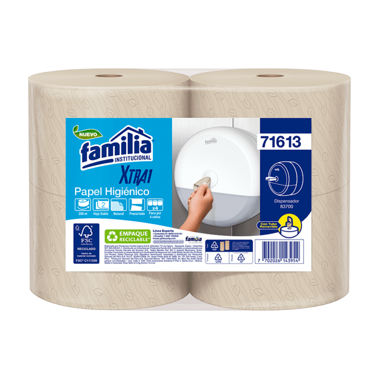 Papel Higiénico Jumbo Xtra1 Natural Hoja Doble Precortado 200 M